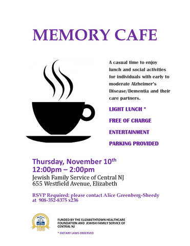 Memory Cafe at Jewish Family Service of Central NJ | Elizabeth, NJ News ...
